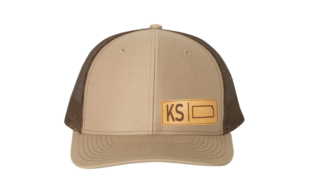 State of Kansas KS Outline Rectangle Leather Patch Hat – Wreaths Unleashed