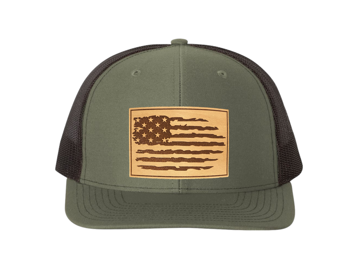 American Flag Rectangle Leather Patch Hat – Wreaths Unleashed